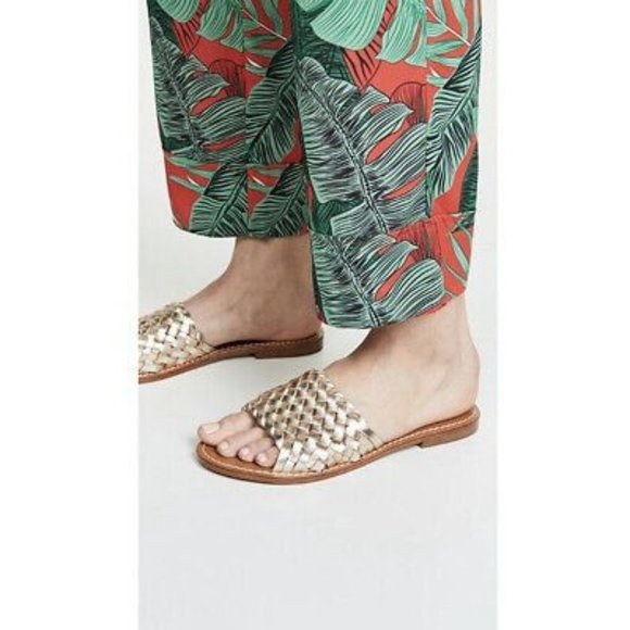 Soludos | Shoes | Soludos Woven Leather Slide Sandals Sz 9 Platinum ...